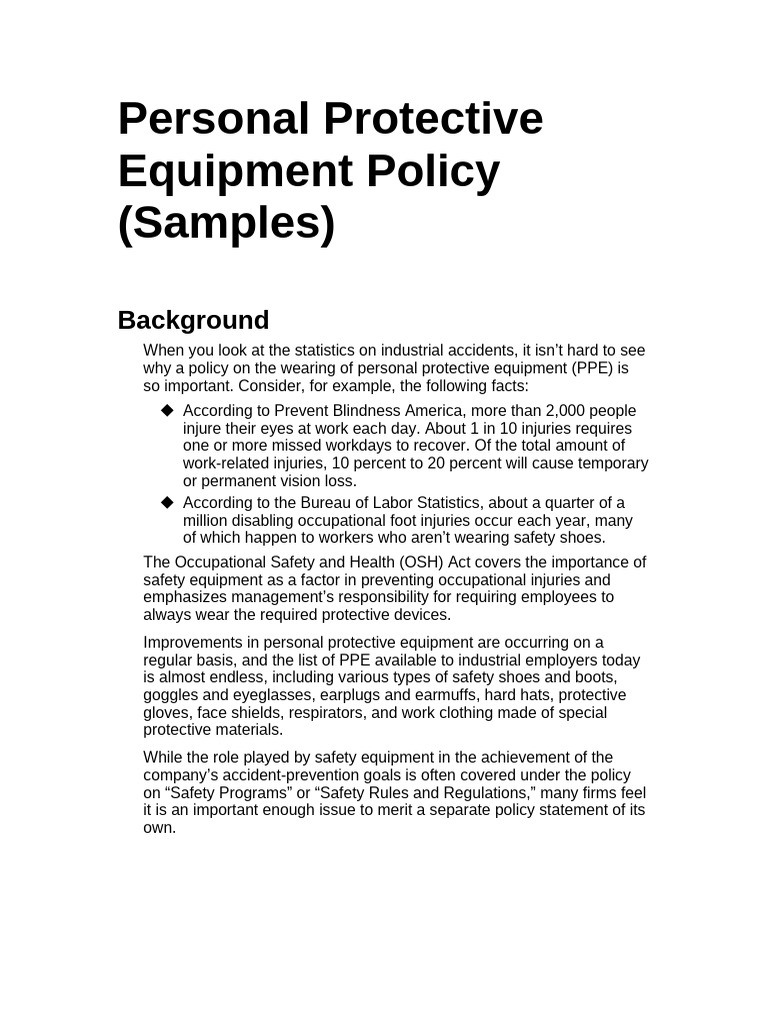 PPE Policy 1 | PDF | Personal Protective Equipment | Glasses