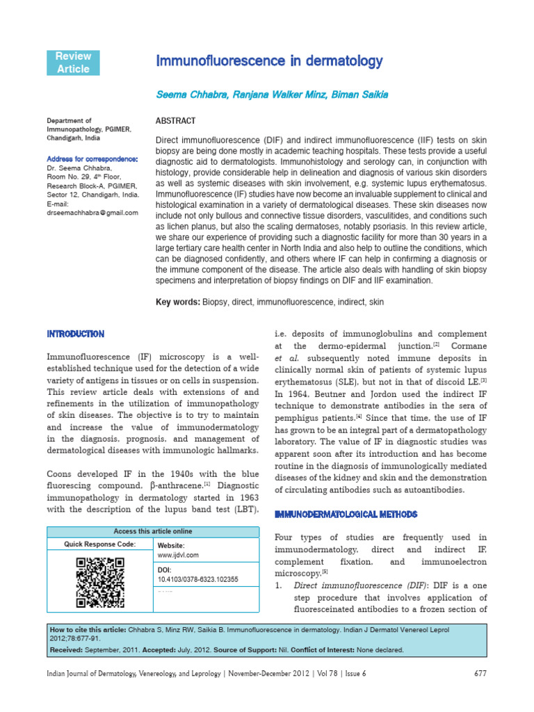 Immunofluorescence Techniques in Dermatology | PDF | Staining | Biopsy