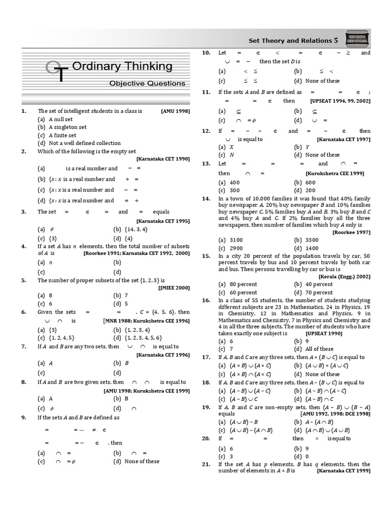 Ques. Chp. 01-Sets and Relations | PDF | Abstract Algebra | Mathematics