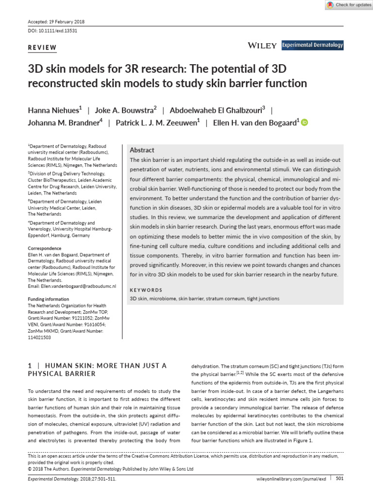 Experimental Dermatology - 2018 - Niehues - 3D Skin Models For 3R ...