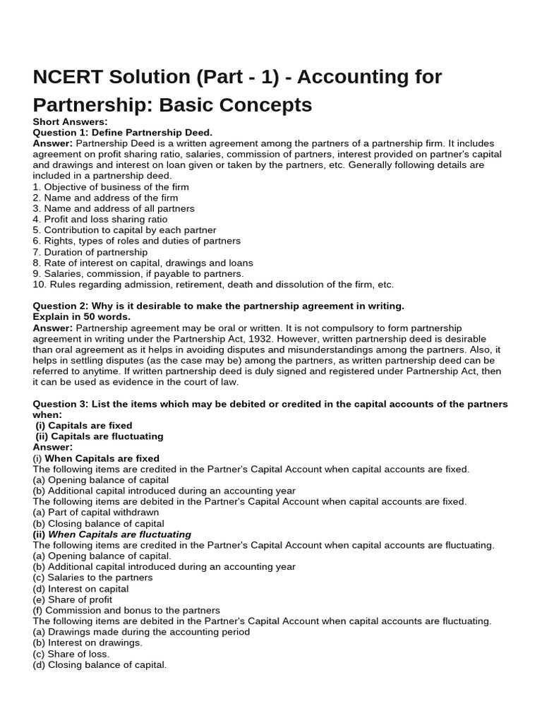 NCERT Solution | PDF | Partnership | Interest