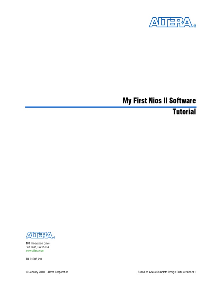 My First Nios II Software Tutorial: 101 Innovation Drive San Jose, CA 95134 | PDF | Embedded ...