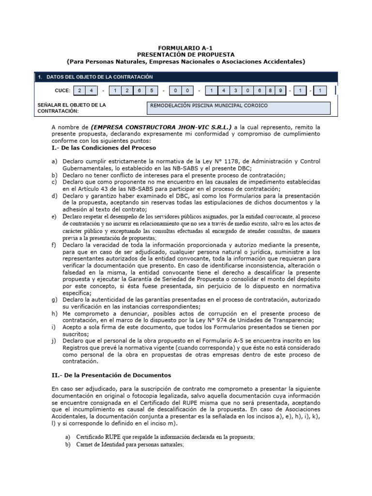 Formulario A 1 | PDF | Gobierno
