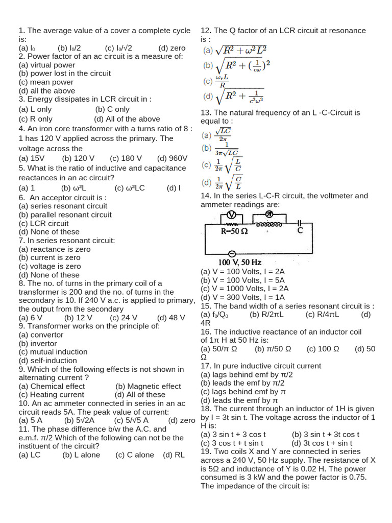 Alternating Current - Mcqs | PDF | Inductance | Inductor