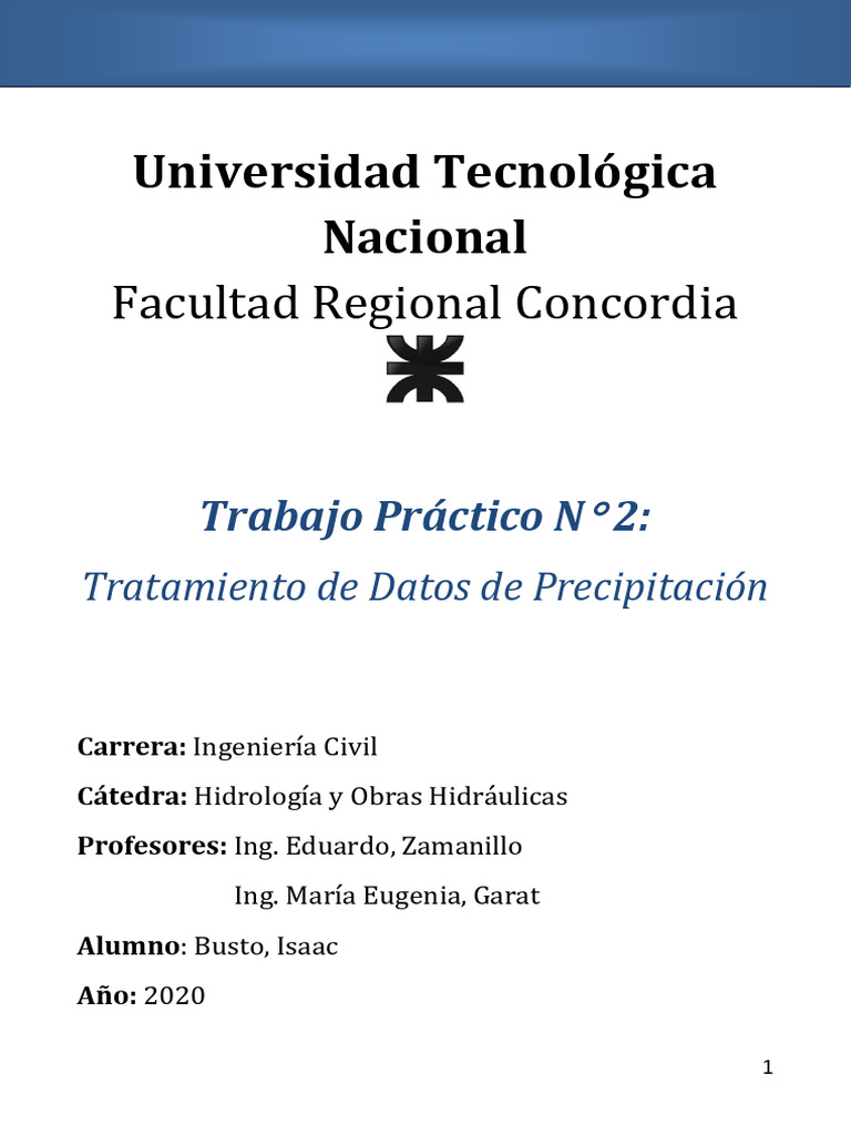 TP 2-Hidrología-Tratamientos de Datos de Precipitación | PDF | Precipitación | Ciencias atmosféricas