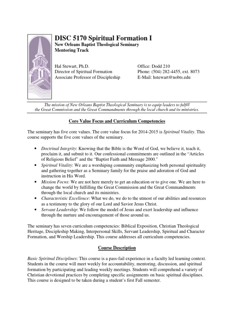 Spiritual Formation Course Overview | PDF | Mentorship | Baptists