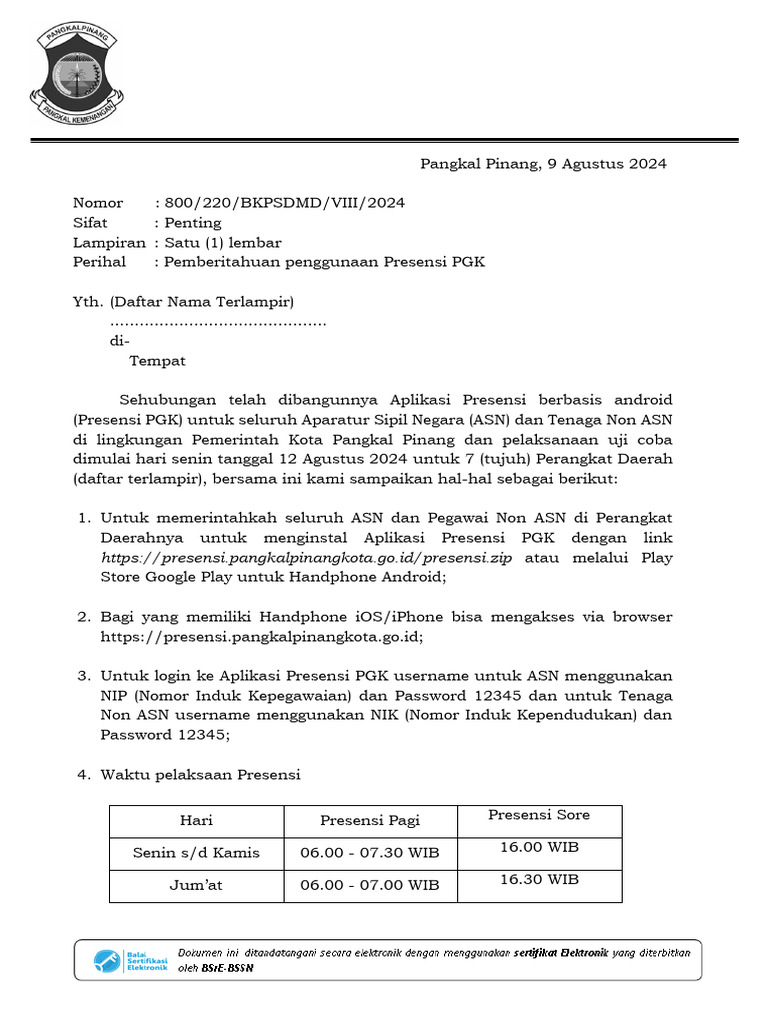 surat pemberitahuan penggunaan Present PGK AGT1 | PDF