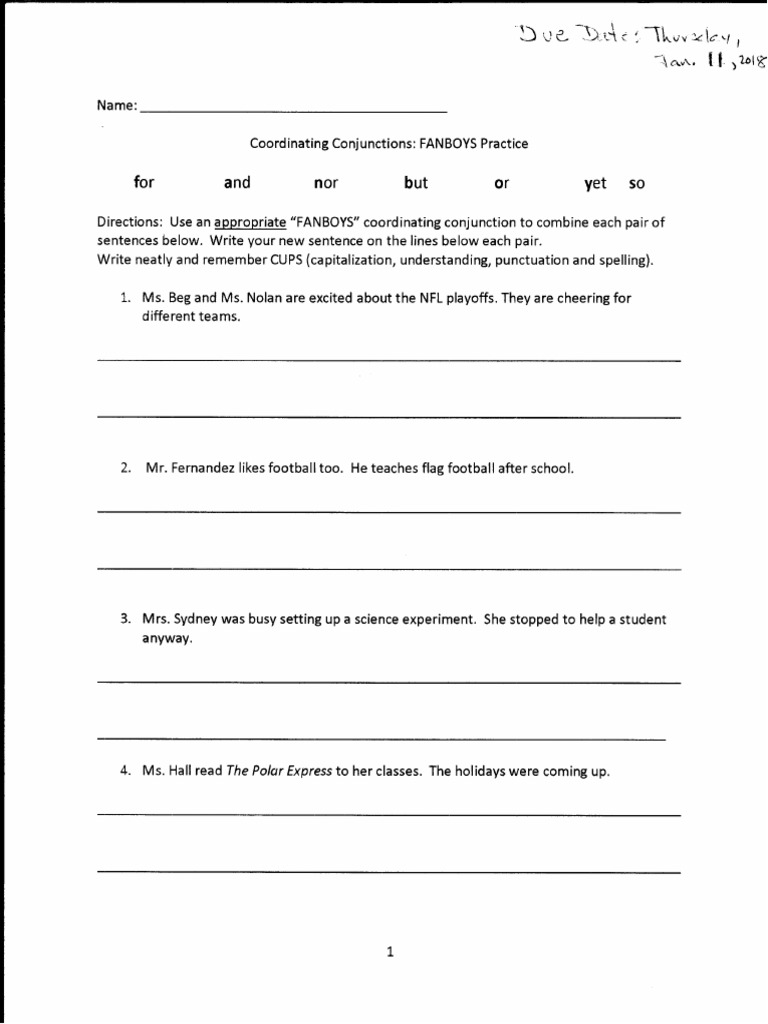 FANBOYS Worksheet | PDF