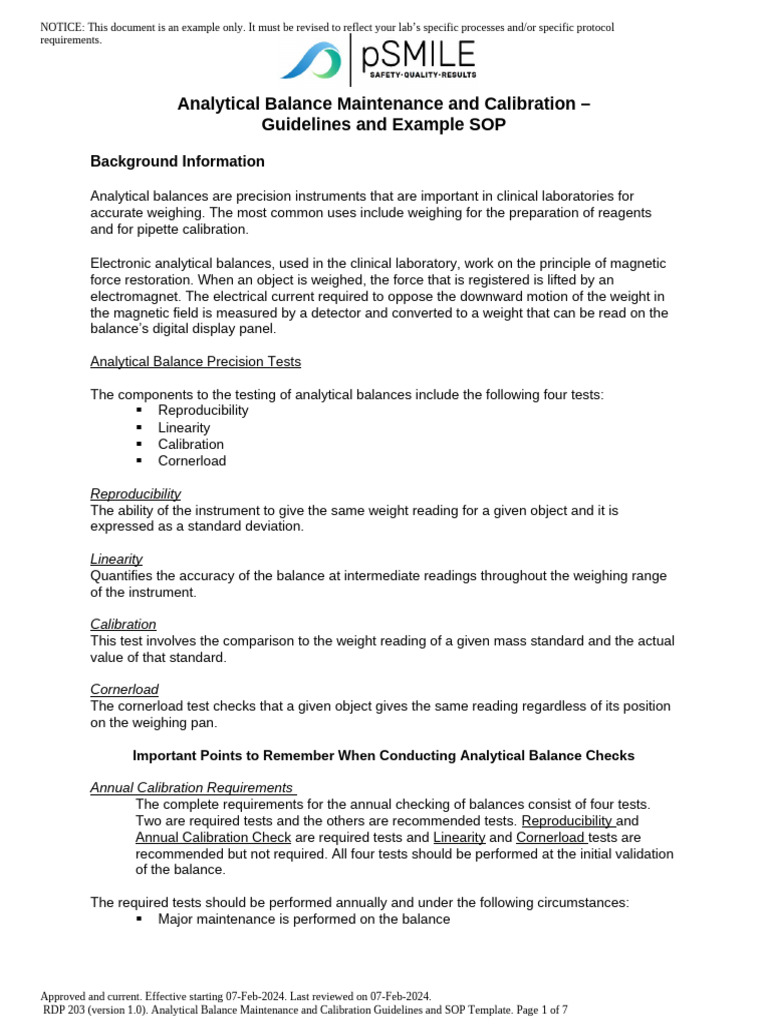 RDP 203 Analytical Balance Maintenance and Calibration Guidelines and ...