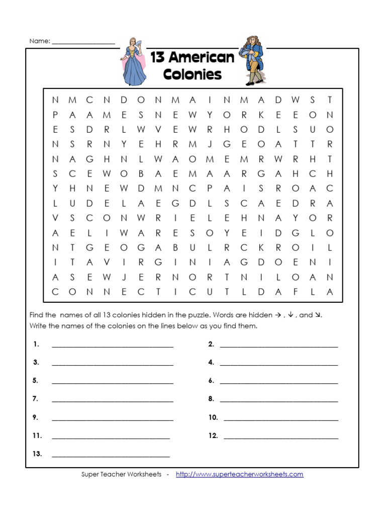 13 Colonies Word Search | PDF | Word Search | Linguistics