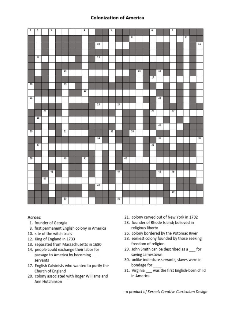 13 Colonies of America Crossword | PDF | Thirteen Colonies | British ...