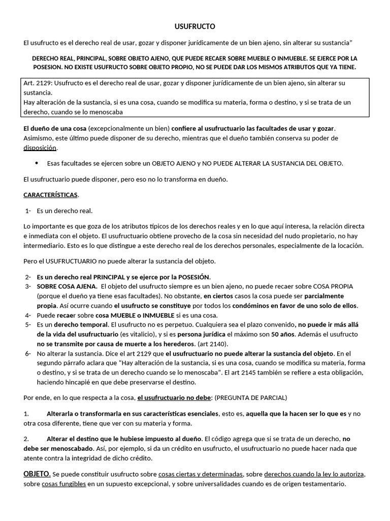 Usufructo: Derecho Real y Temporal | PDF | Propiedad | Ley de recursos ...
