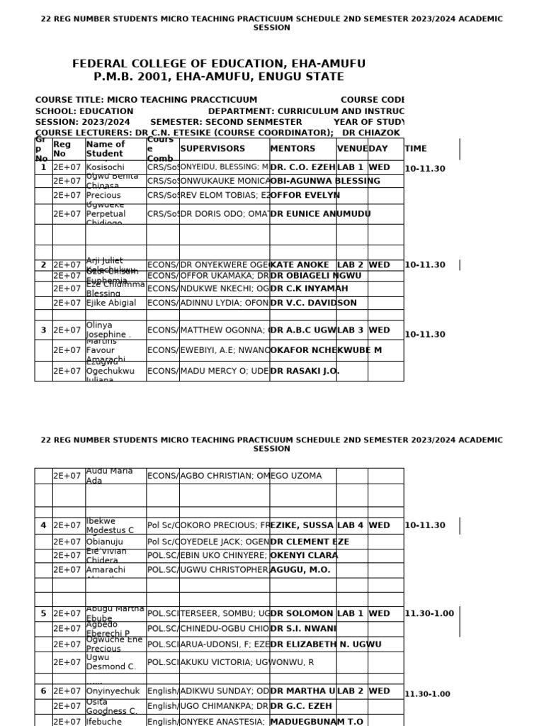 Micro Teaching Practicum Schedule | PDF | Igbo People