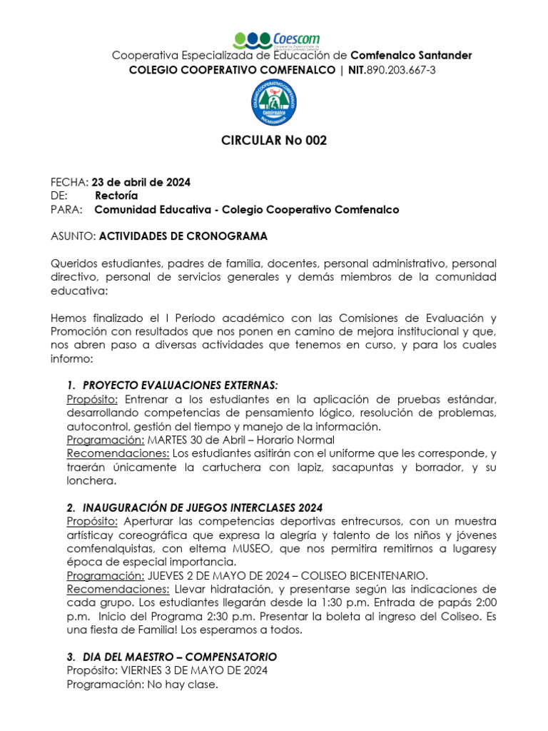 Circular 002 Rectoria | PDF | Crecimiento personal y profesional | Arte