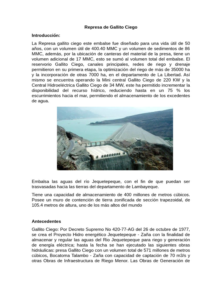 Proyecto Investigación Represa de Gallito Ciego | PDF | Represa | Reservorio