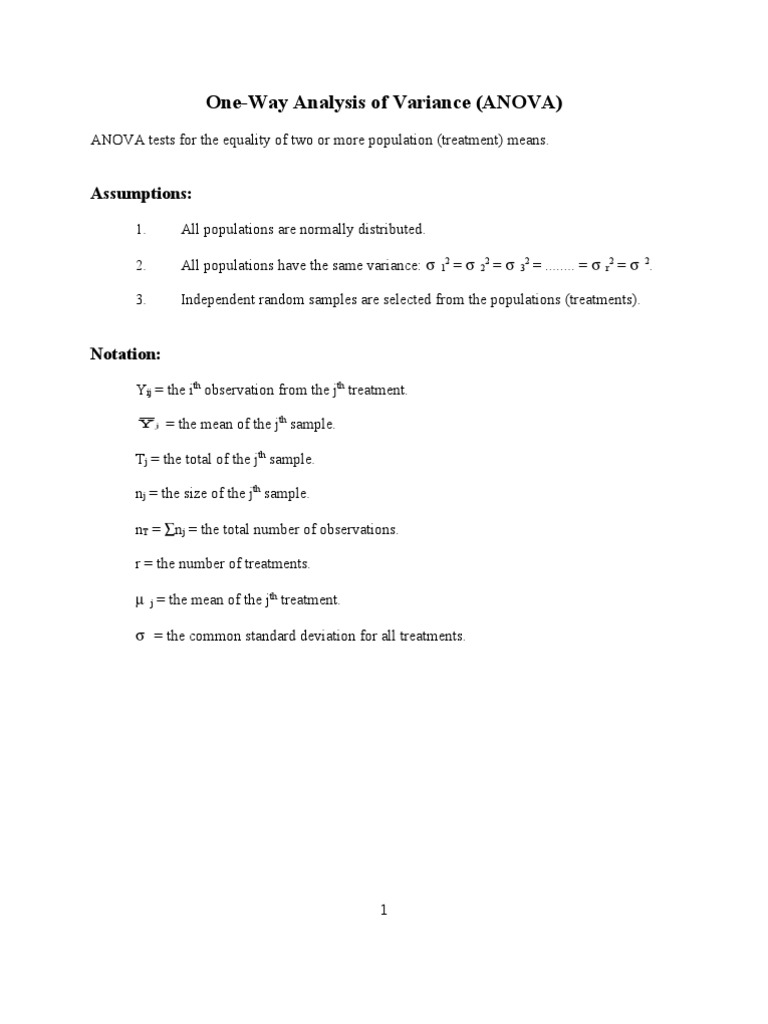 One-Way Analysis of Variance (ANOVA) : Assumptions | PDF | Errors And Residuals | Analysis Of ...