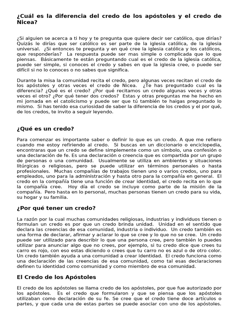 Cuál Es La Diferencia Del Credo de Los Apóstoles y El Credo de Nicea ...