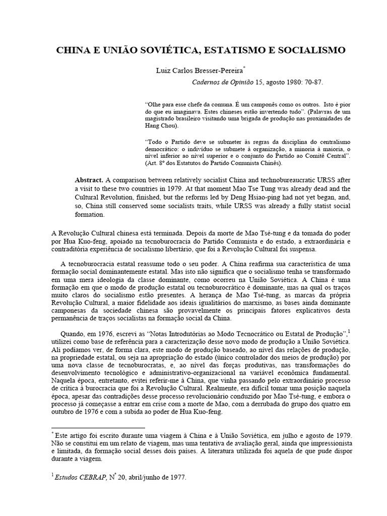China e Uniao Sovietica Estatismo e Soci | PDF | China | Política mundial