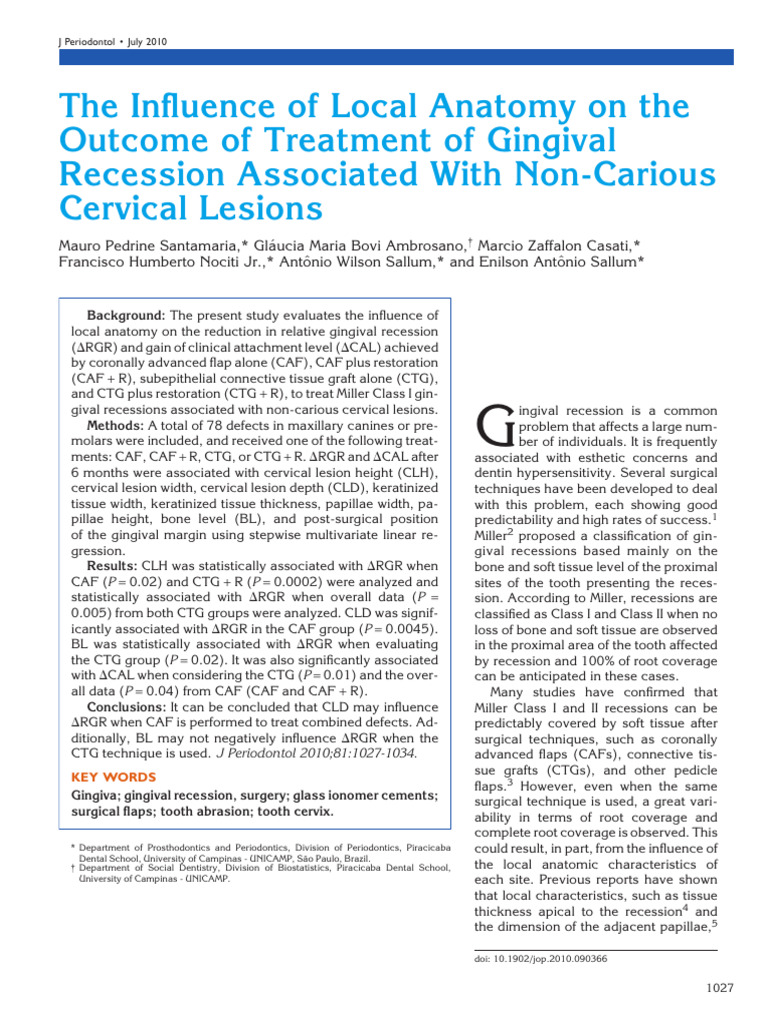 Santamaria 2010 Influence of Anatomy in The Treatment of Recession Associated NCCL | PDF ...