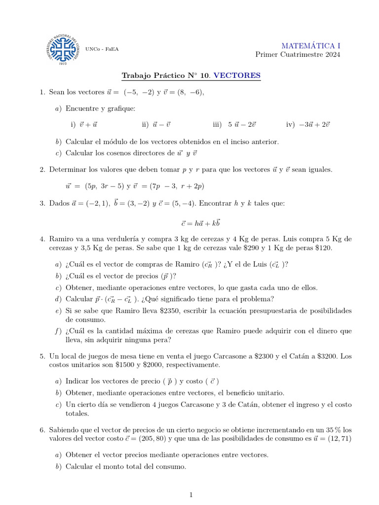 TP10 Vectores | PDF | Vector Euclidiano | Álgebra lineal