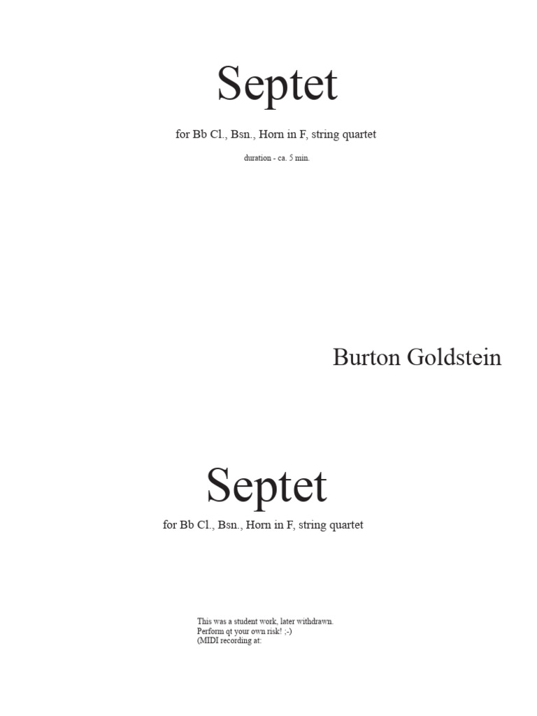 SEPTET 1979 - Score - Landscape Draft | PDF | Musical Notation | Music Technology