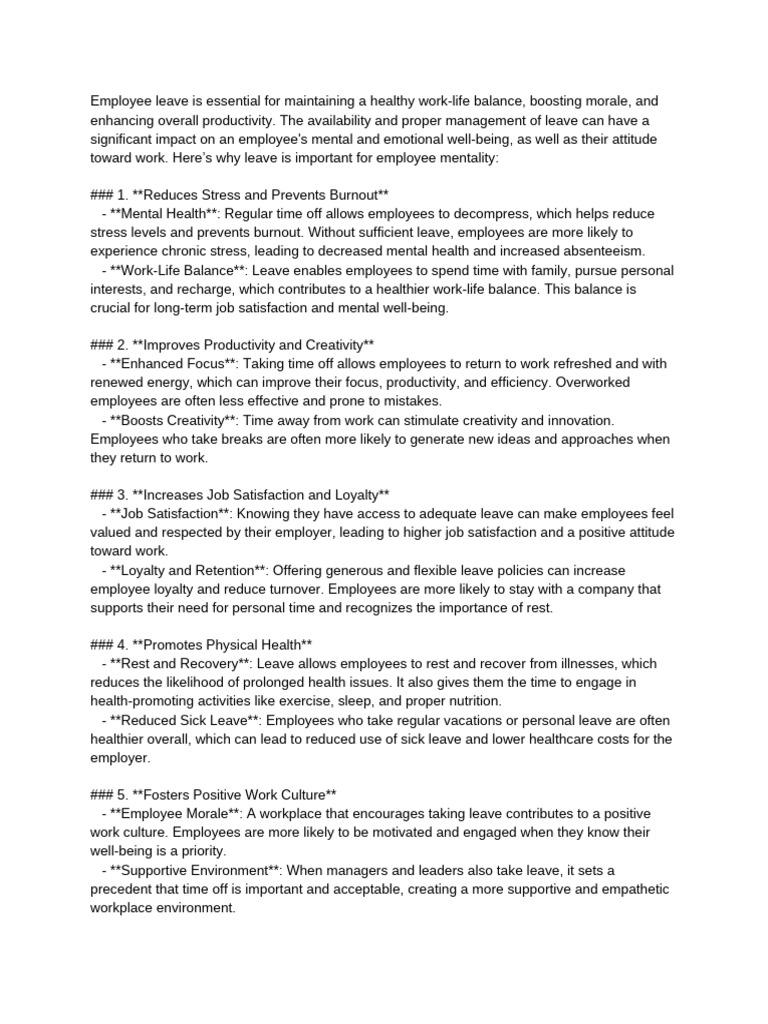 Importance of Leave in Employee Mentality | PDF | Occupational Burnout ...