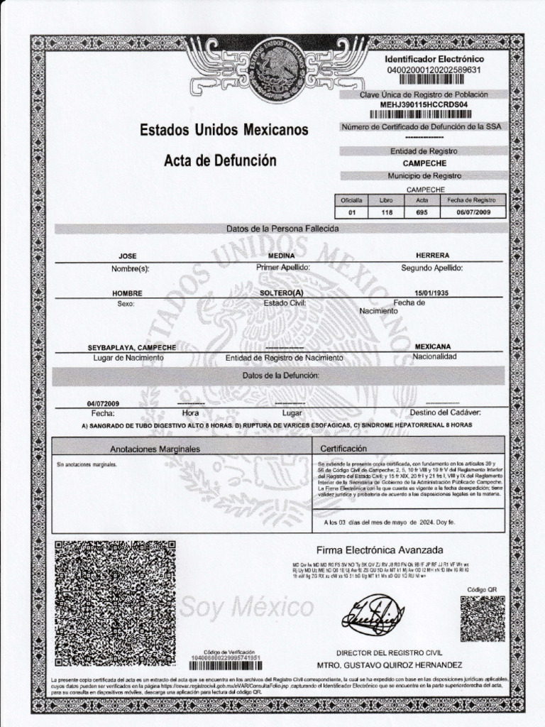 Acta de Defunción Editable en PDF | PDF
