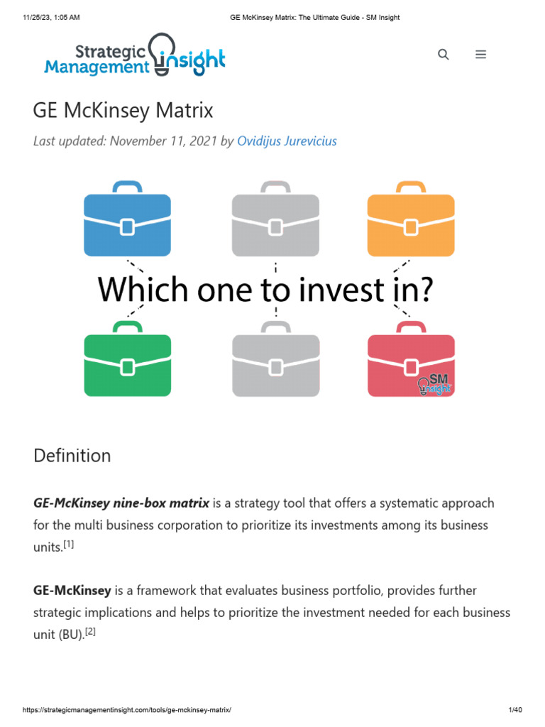 GE McKinsey Matrix_ The Ultimate Guide - SM Insight | PDF | Strategic ...