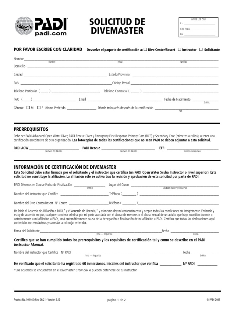 Divemaster Application (Español) | PDF | Pagos | Tecnología bancaria