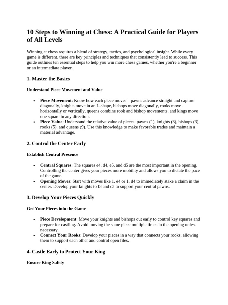 10 Steps To Winning at Chess | PDF | Chess Strategy | Chess Openings