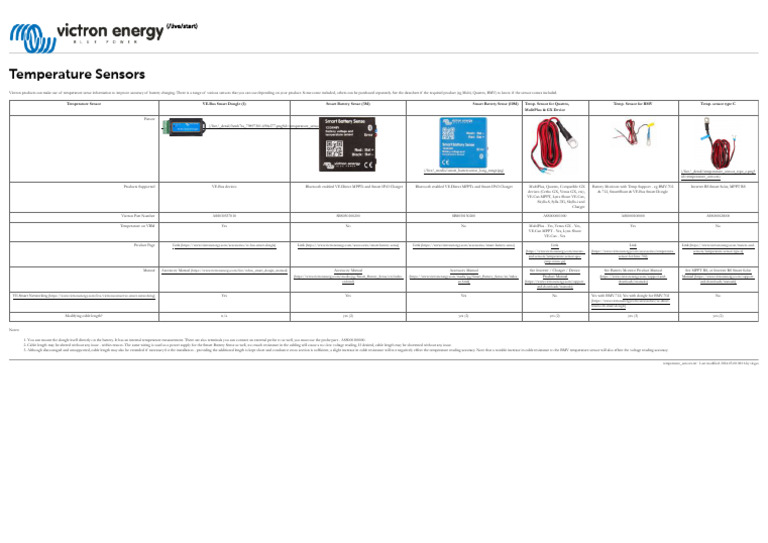 Victron Temperature Sensors Guide | PDF | Battery Charger | Electrical ...