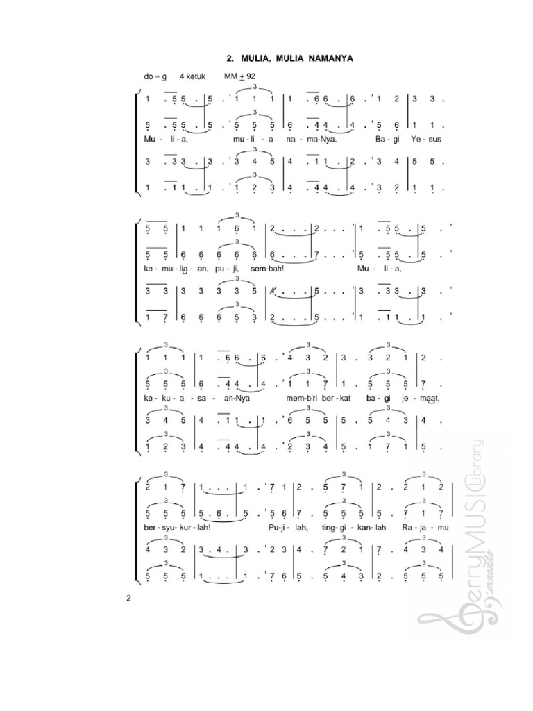 PKJ 2 - Mulia, Mulia Nama-Nya | PDF