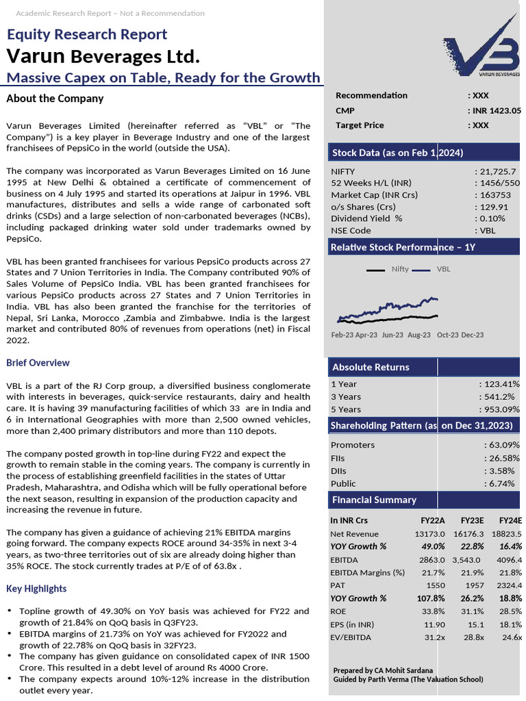 Equity Research Report VBL 1723197611 | PDF | Drink | Soft Drink