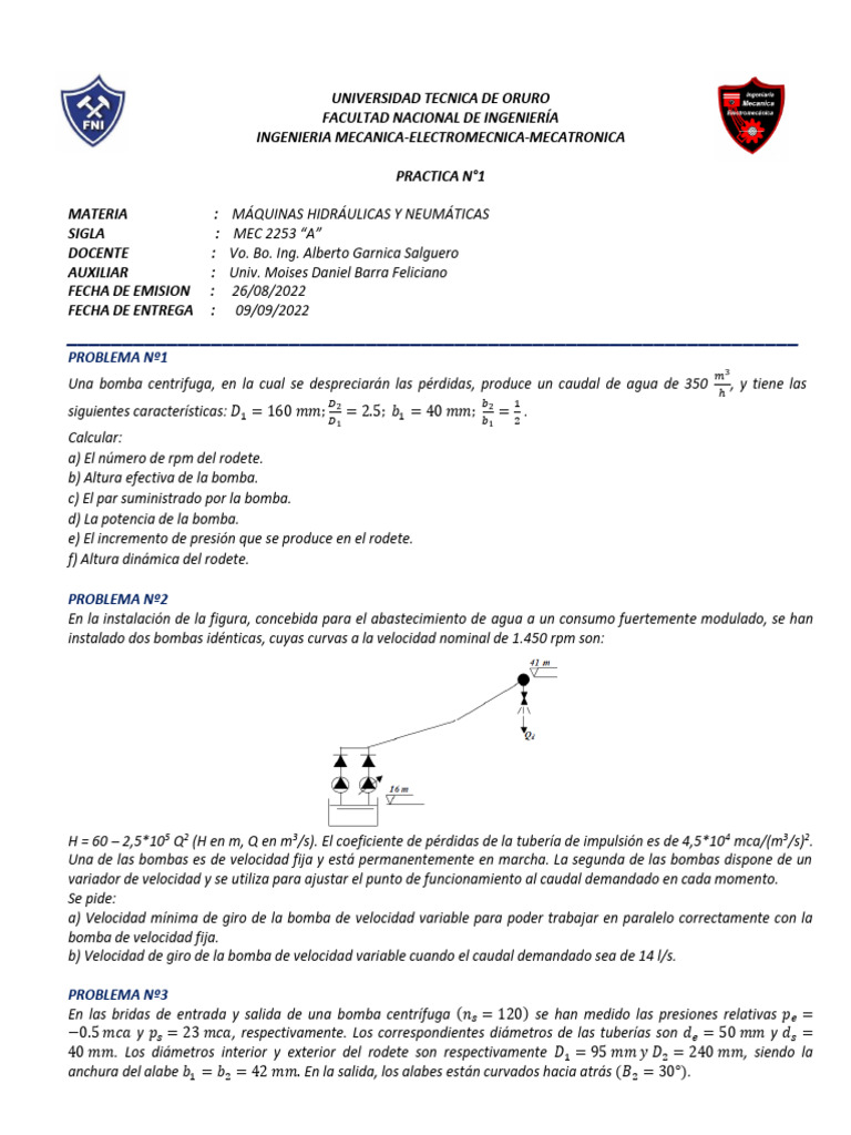 P1 Mec 2252-53 Sem2-22 Full | PDF | Bomba | Descarga (hidrología)