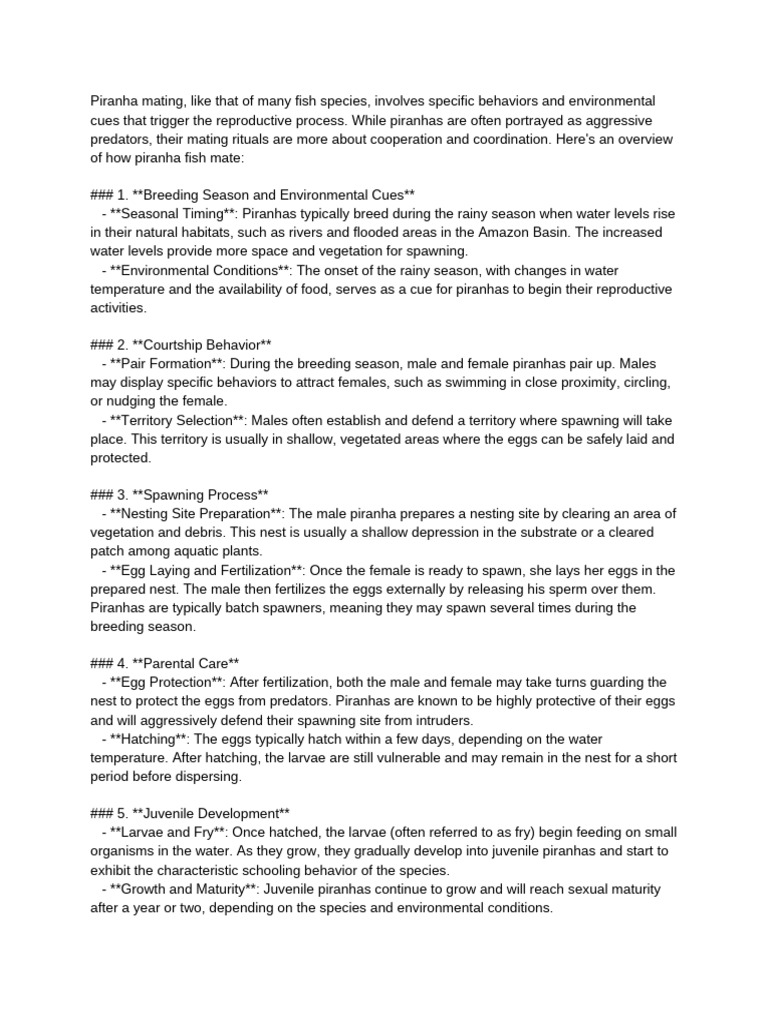 Piranha Mating and Breeding Behavior | PDF | Spawn (Biology) | Reproduction