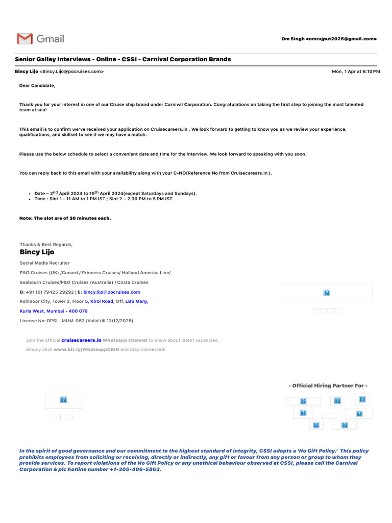 Senior Galley Interviews - Online - CSSI - Carnival Corporation Brands | PDF | Cruise Ship ...