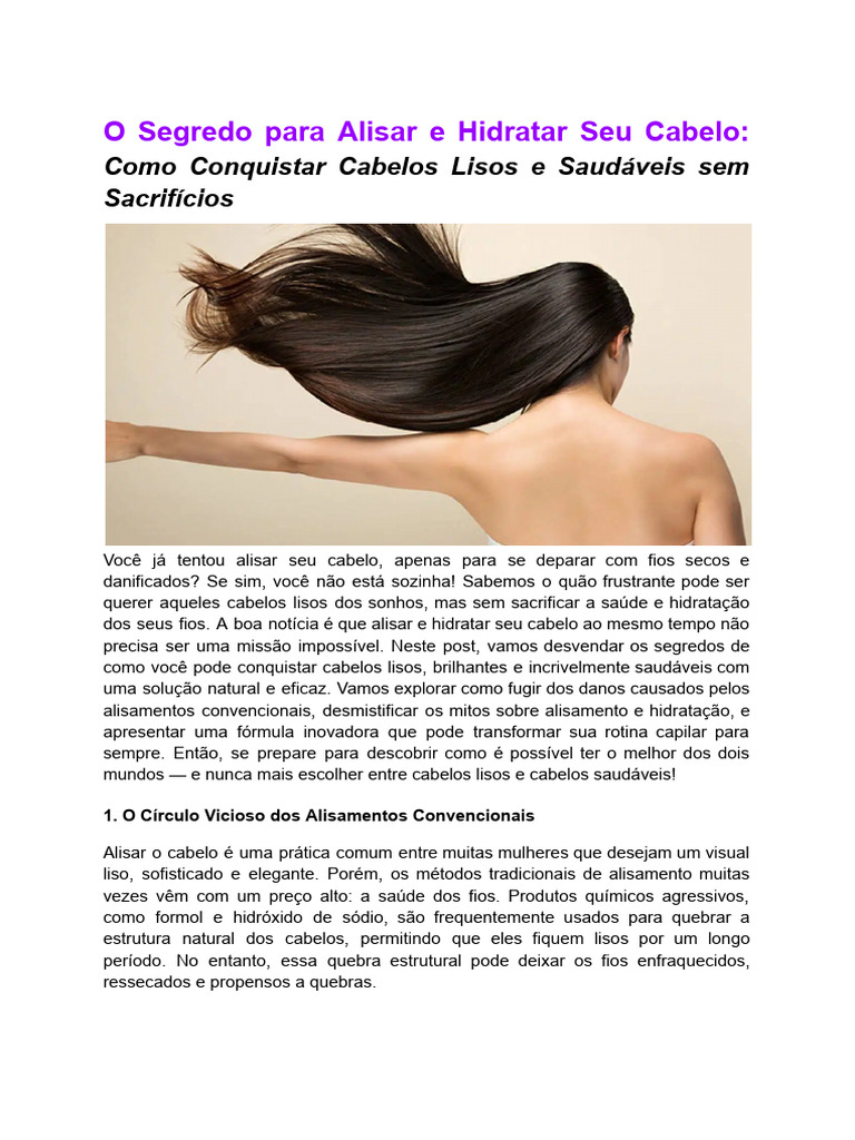 O Segredo para Alisar e Hidratar Seu Cabelo: Como Conquistar Cabelos Lisos e Saudáveis Sem ...