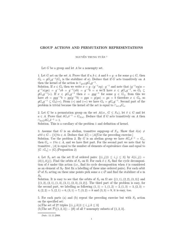 Group Actions and Their Kernels | PDF | Polynomial | Abstract Algebra