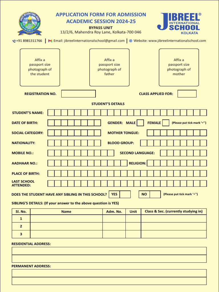 Addmission Form 2024-25 BPU | PDF | Birth Certificate | Passport