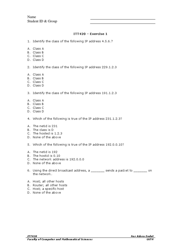 ITT420 - Exercise 1 | PDF | Wide Area Network | Ip Address