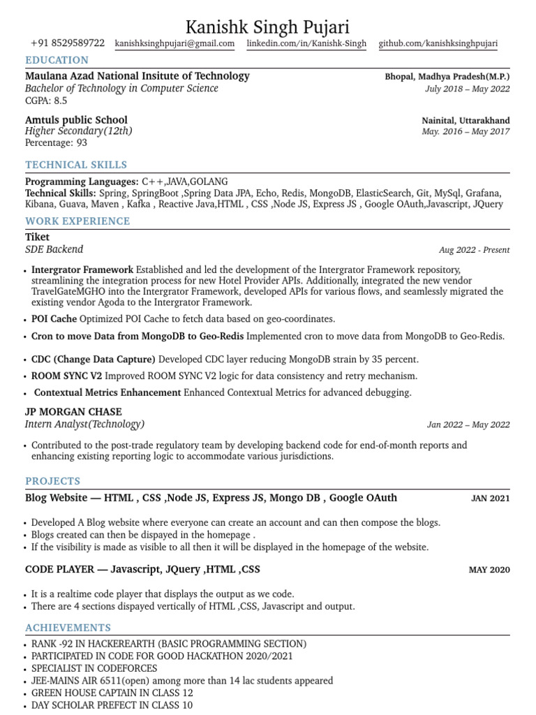 Kanishk Singh Resume | PDF | Java Script | Computer Science