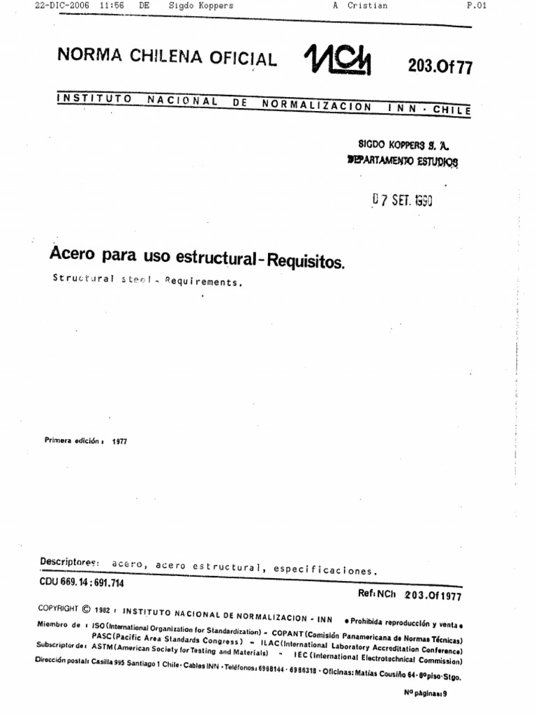 Nch 203.Of77 Acero Para Uso Estructural, Requisitos. | PDF