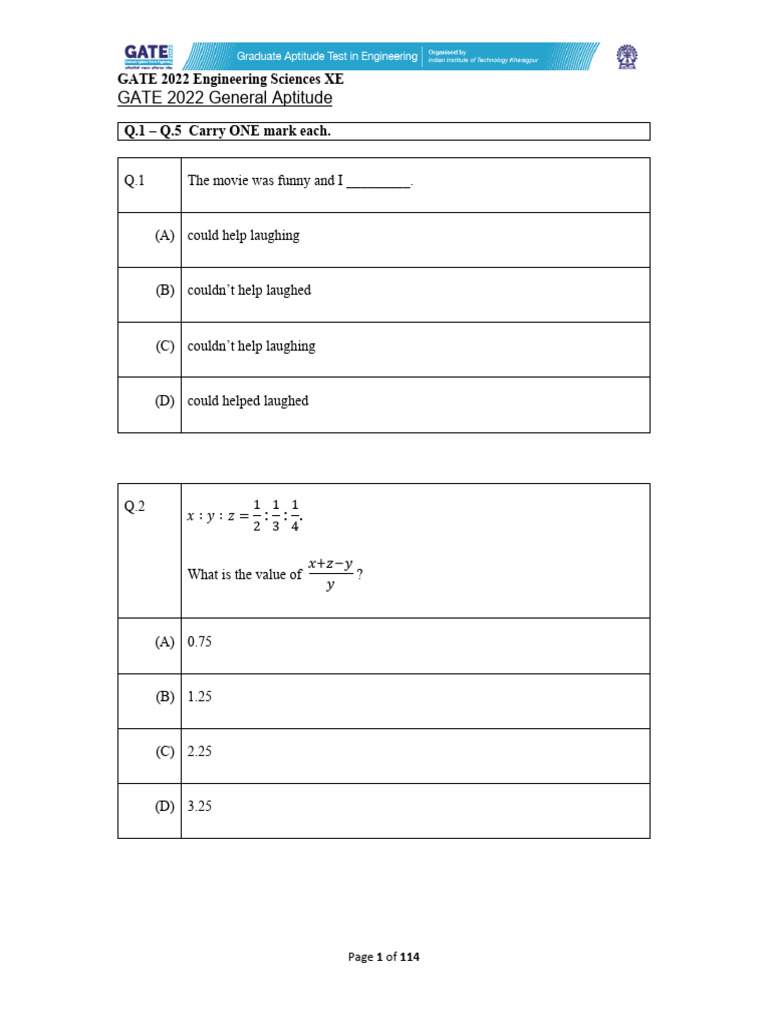 2022 Xe Paper - General Aptitude | PDF | Eigenvalues And Eigenvectors ...