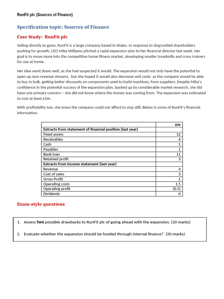 1 - Sources of finance case study | PDF | Stocks | Dividend