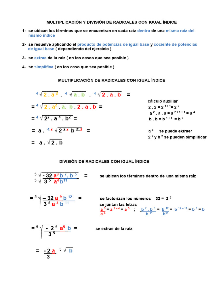Multiplicación y División de Radicales | PDF | Álgebra abstracta ...