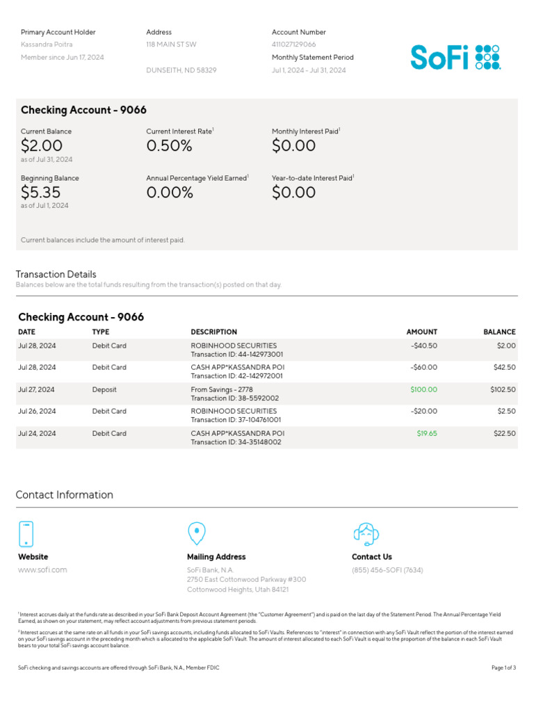 July Sofi Statement | PDF | Banks | Transaction Account