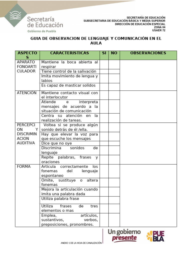 Guía de Observación de Lenguaje en Aula | PDF | Comunicación | Palabra