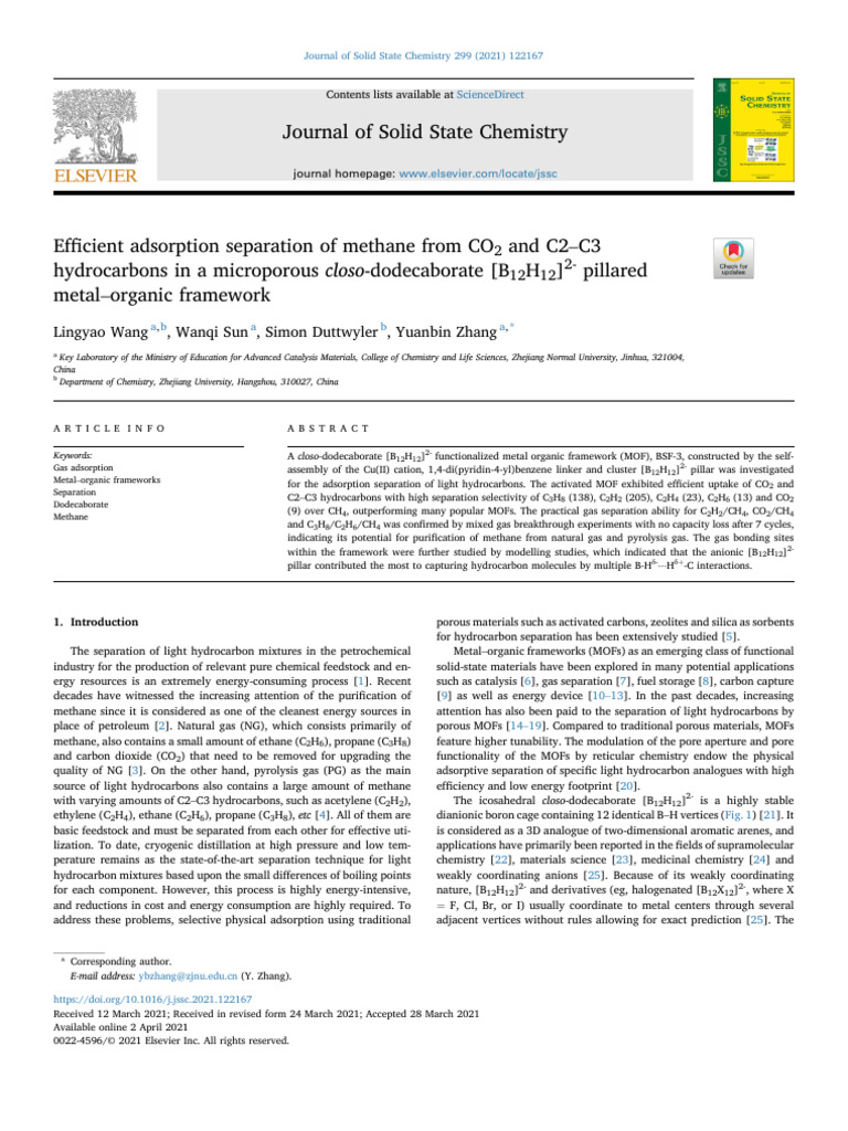 Efficient Adsorption Separation of Methane From CO2 and C2-C3 | PDF ...