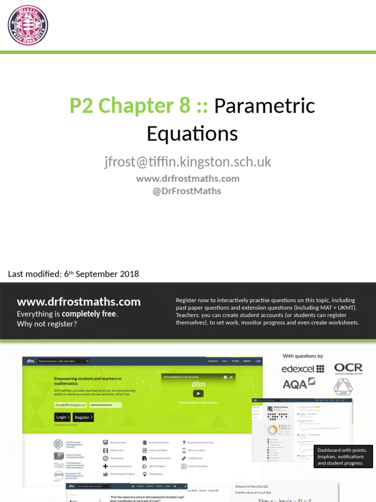 P2 Chp8 ParametricEquations | PDF | Equations | Curve