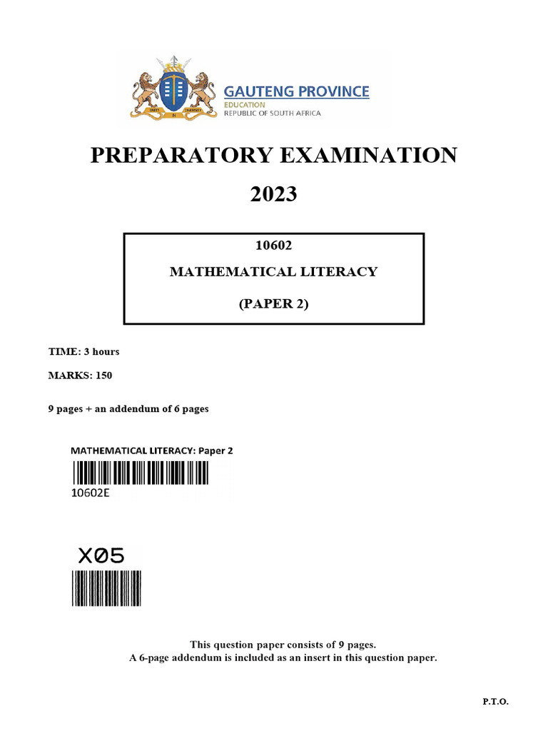 Mathematical Literacy P2 Eng - x5 | PDF | Area | Body Mass Index